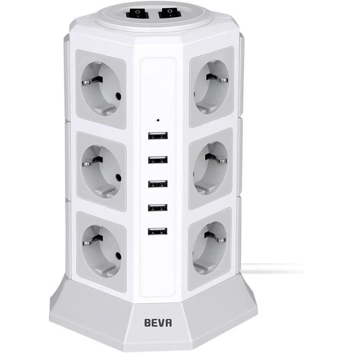 Tour Multiprise Parasurtenseur Parafoudre avec 12 Prises et 5 USB, la Prise Multi de 2500W-10A ...