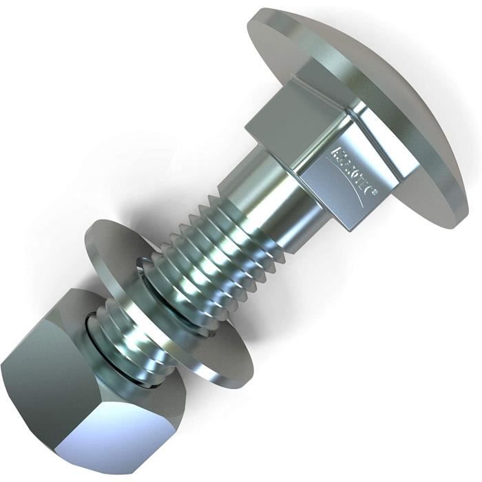 Boulons M6 Tête Ronde Collet Carré Vis Trcc Écrou Rondelle Longueurs 20 ...