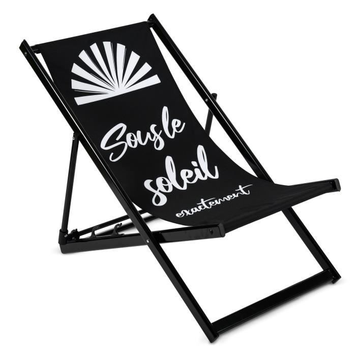Chaise longue - Chilienne - Châssis noir en aluminium - Tissu noir avec ...