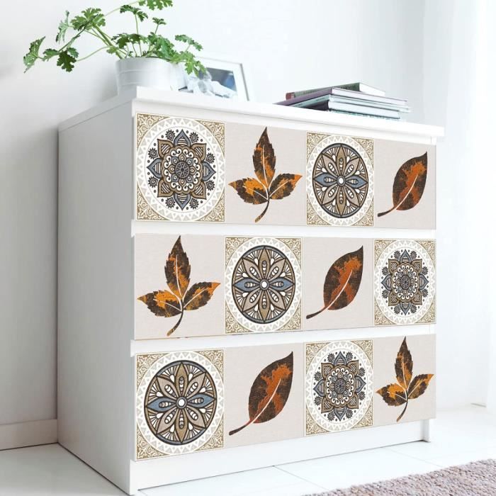 Credence Adhesive Pour Cuisine 10X10 Feuilles Kaki Beige Stickers ...