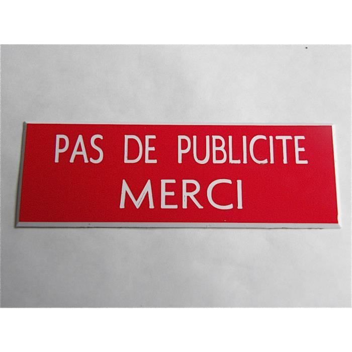 Plaque gravée adhésive pancarte STOP PUB "PAS DE PUBLICITÉ MERCI ...