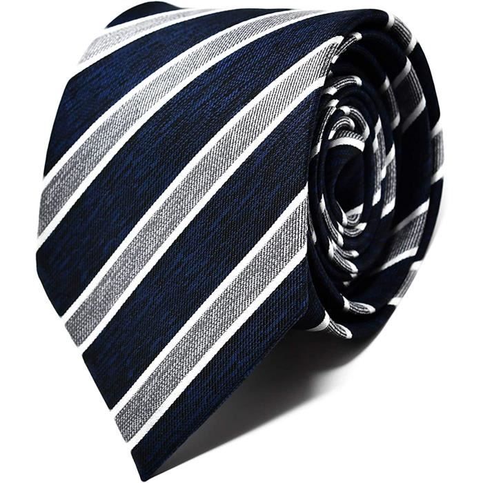 Cravate Homme à rayures Bleu et Gris - 100% en Soie - Classique ...