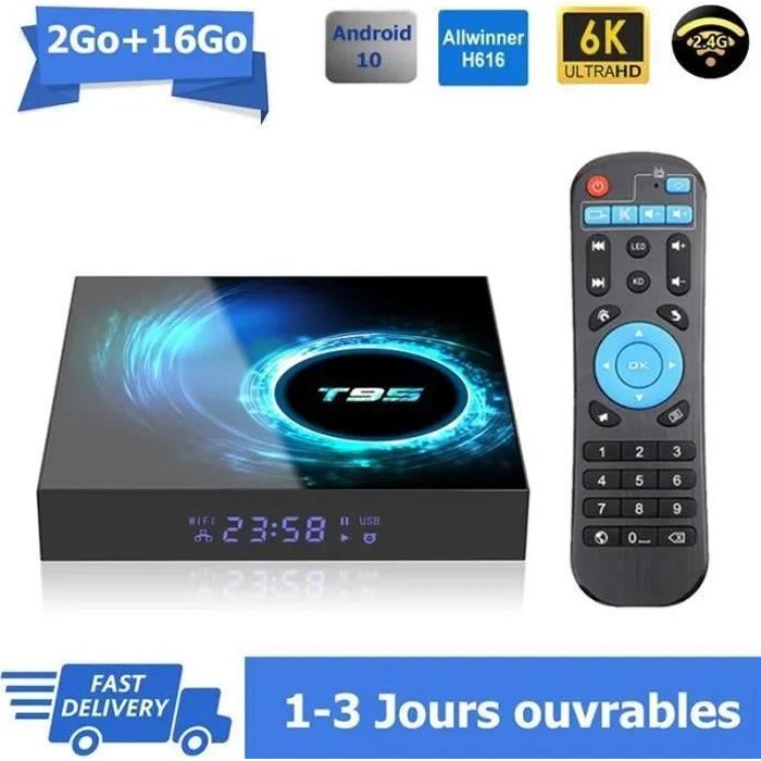 Boitier iptv Android 10 T95 Smart TV BOX Double Wifi BT 2Go 16Go Boîte ...