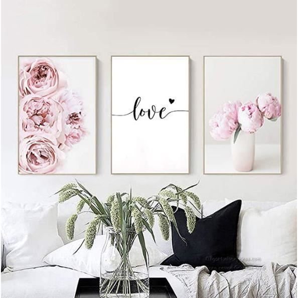Set de 3 Poster Fleur Rose Affiche Toile Art Décoration Murale Nature ...
