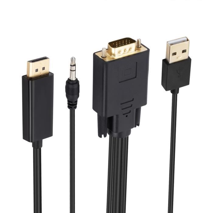 Câble HDMI vers VGA - AVIZAR - 1.8m - Full HD - Prise Jack 3.5mm - Noir ...
