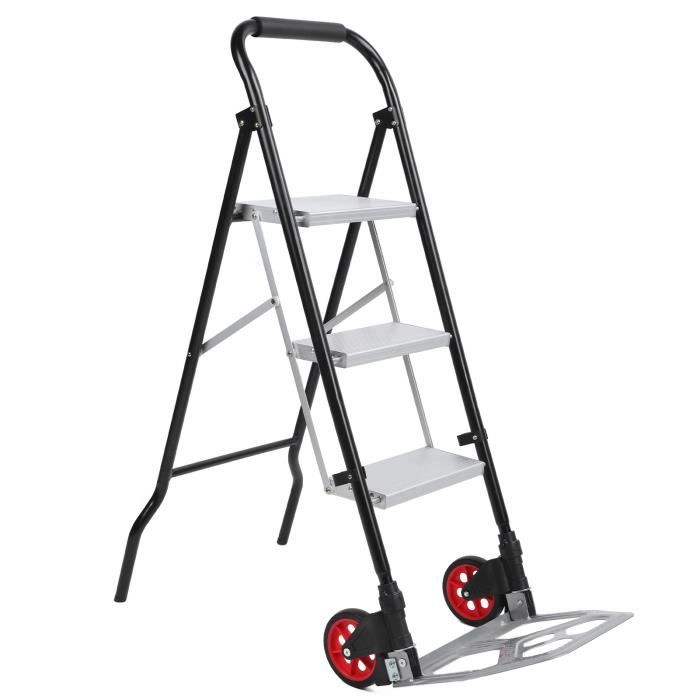 BLL chelle à 3 marches Escabeau Pliant, Escabeau en Aluminium à 3 Marches avec Roues, Chariot de ...