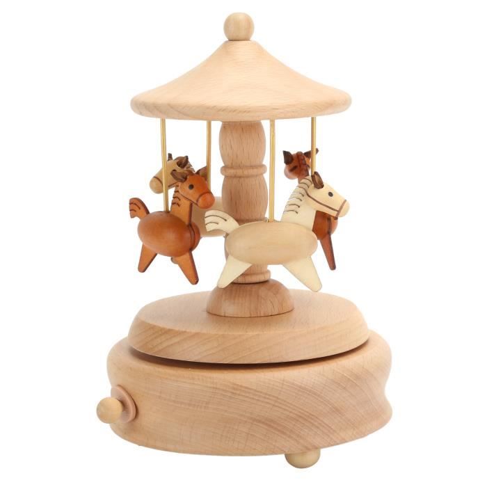 Boîte à musique - FAFEICY - Carrousel - Bois de hêtre - 11x11x16 cm ...