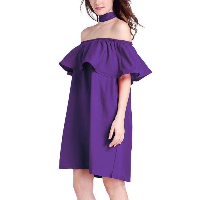 Minetom Femme Sexy Élégant Epaule Dénudé Robe De Plage Soirée Parti