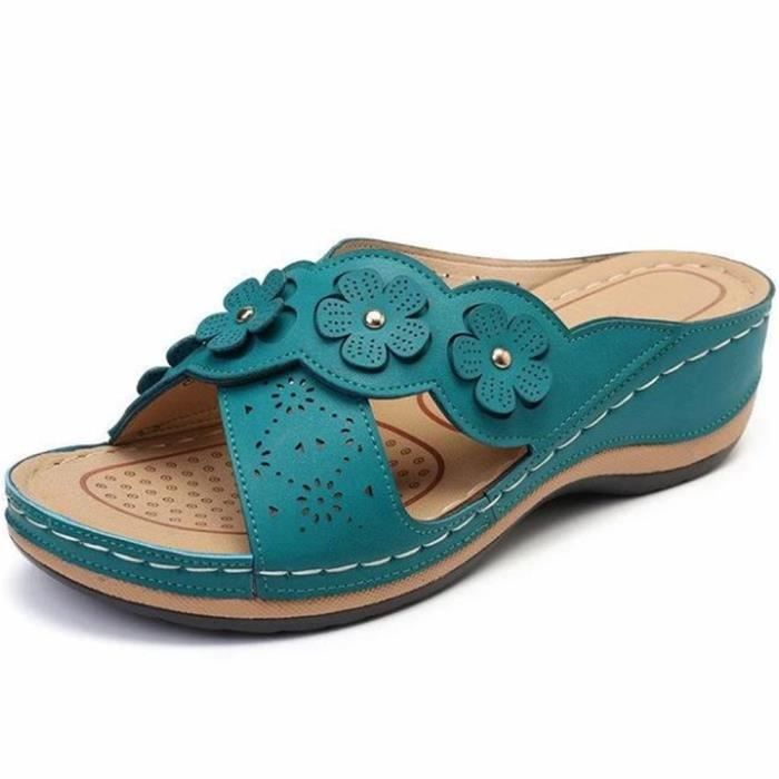 Sandales Compensée Pour Femmes Sandale En Cuir Mules Chaussons D'Été ...