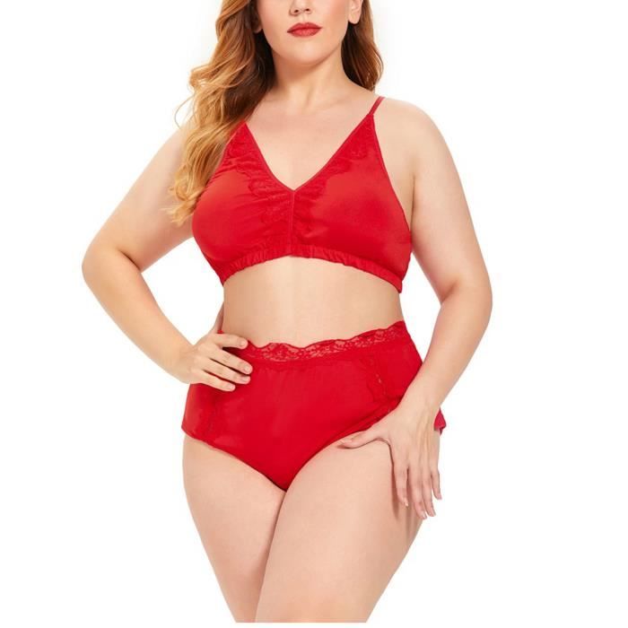 Femmes Plus Size Sexy Temptation Perspective Pyjama Dentelle Couture Sous-Vêtements n56628 Rouge ...