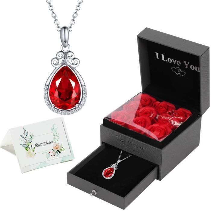 Coffret Cadeau Collier Femme , Gravé Je t'aime + Rose Rouge éternelle ...