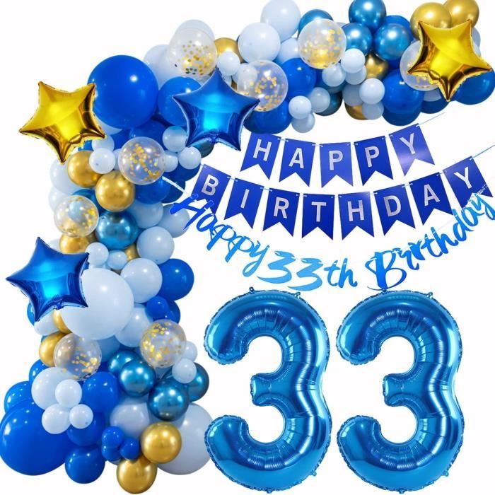 Decoration Anniversaire 33 Ans, 33 Ans Guirlande Ballon Bleu, 33 Ans ...