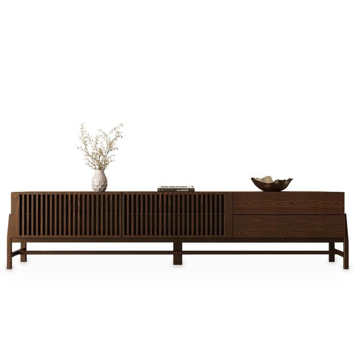 Meuble TV ADAMO L 220 cm en Bois Massif Coloris Noyer avec 2 Portes ...