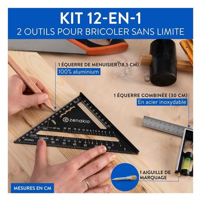 Equerre Menuisier (Set de 2) - Kit Complet Équerres de Charpentier 12 ...