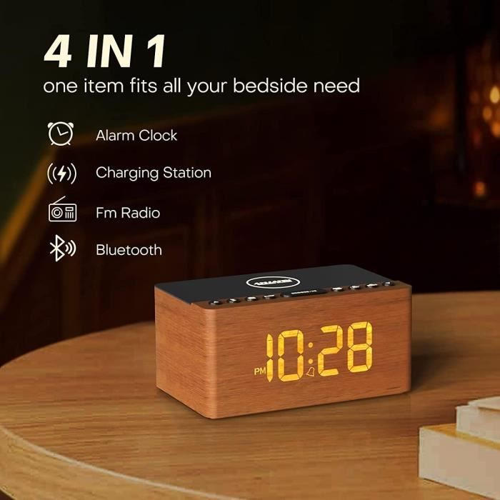 Ehskzjh Enceinte Bluetooth Réveil En Bois Avec Radio Fm,Chargement Sans ...