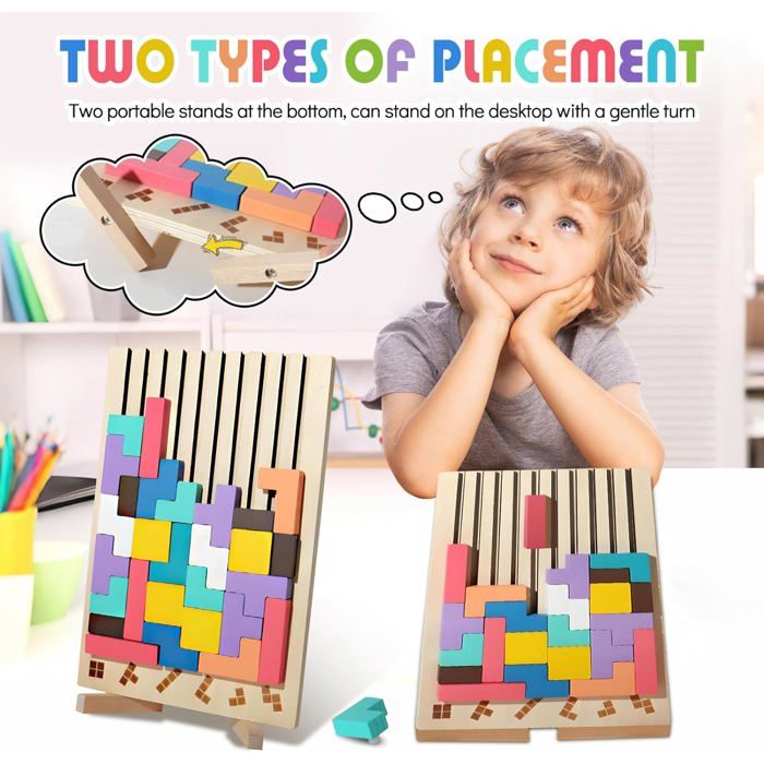 Tetris Puzzle 3D en Bois, Blocs De Construction en Bois ColoréS, Russe ...