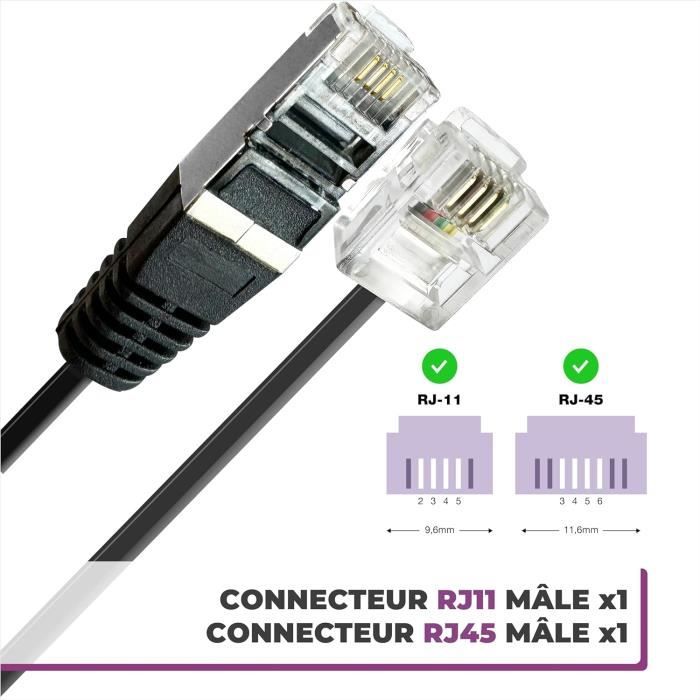 570845 - Cordon Adsl Rj11-Rj45 Connecteurs Mâle-Mâle Noir - 5M De ...