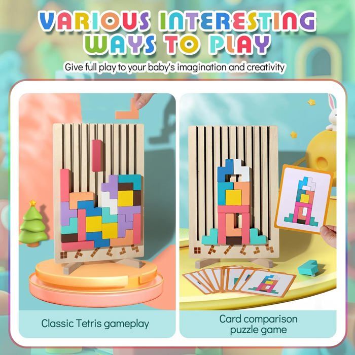 Tetris Puzzle 3D en Bois, Blocs De Construction en Bois ColoréS, Russe ...