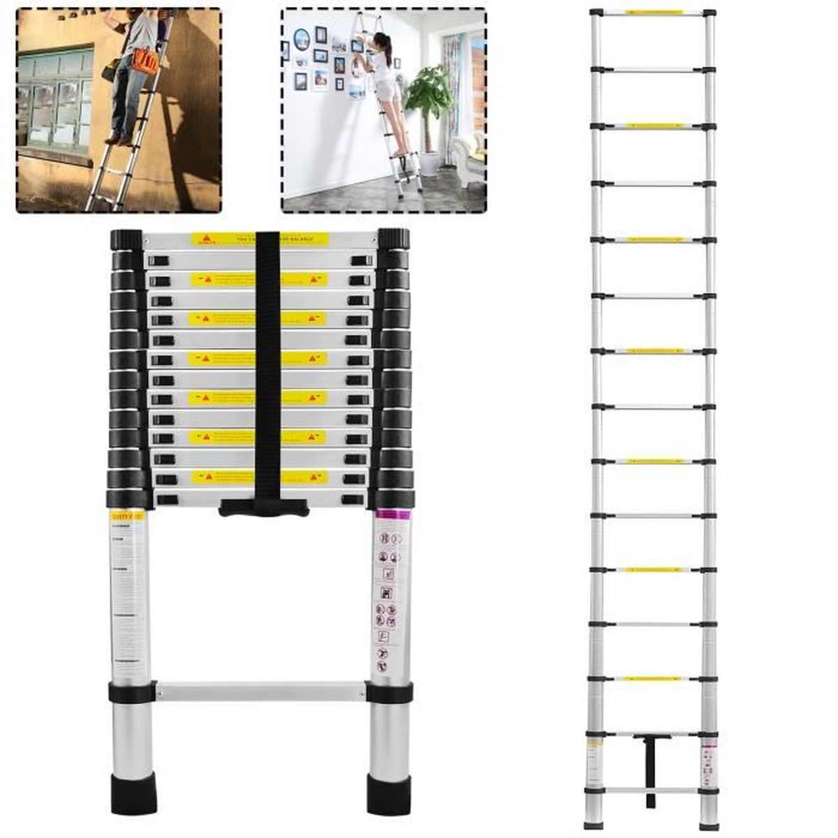 LZQ Echelle télescopique 4,4m Alu Echelle à usage multiple, 15nombre de ... LZQ Echelle télescopique 4,4m Alu Echelle à usage multiple, 15nombre de ...