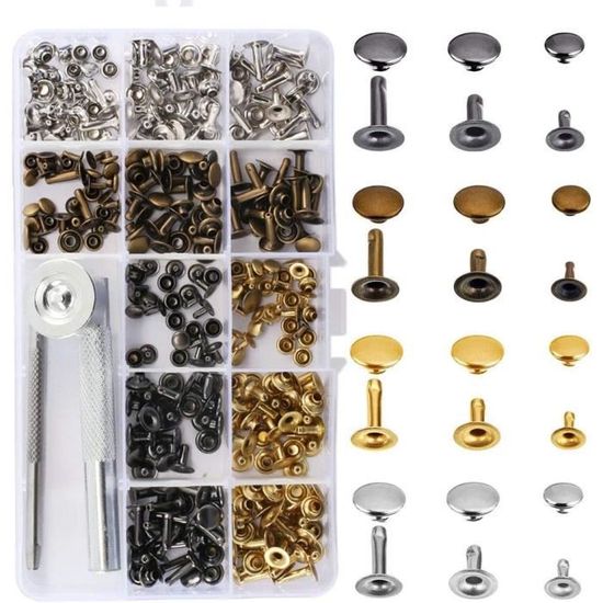 Bouton Pression - 180Pcs Rivets Cuir 6Mm 8Mm 12Mm Set Double Casquette ...
