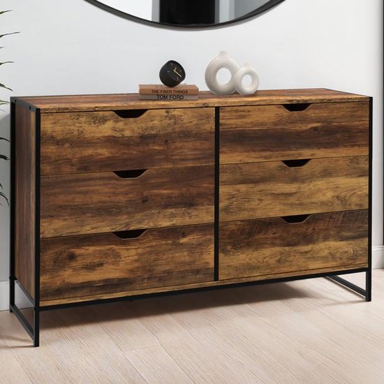 IDMARKET Commode 6 tiroirs HAWKINS XXL 140 cm design industriel ...