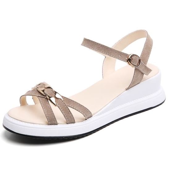 Sandales Femme été Compensé Rétro Blanc - Textile - Adulte Blanc ...