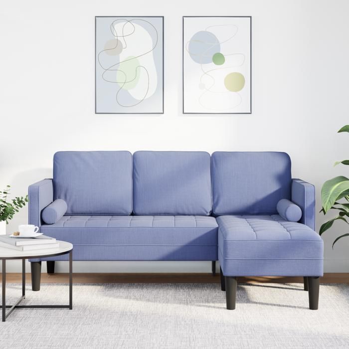 Moderne Sofa en L 3 places en Jean bleu 160 cm en tissu - Canapé salon ...