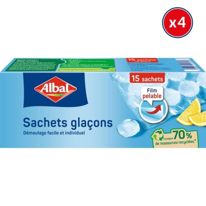 4x15 Sachets Glaçons Albal - 70% de ressources recyclées - Achat ...