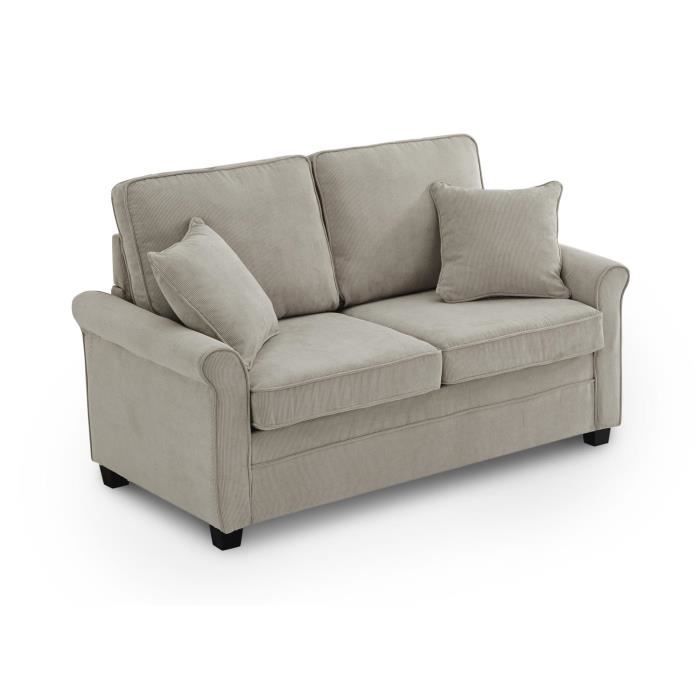Canapé convertible 2 places en velours côtelé beige MIMOSA - Cdiscount ...