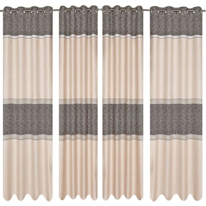 Paire de double rideaux Jacquard 140x260cm gris - Cdiscount Maison