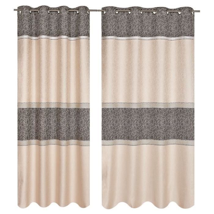 Double rideau Jacquard 140x260cm Gris - Cdiscount Maison