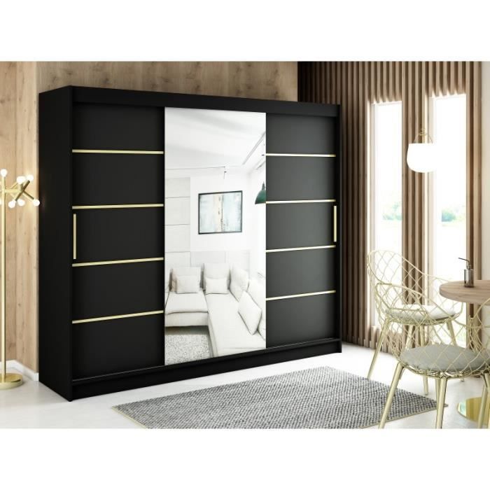 Armoire de Chambre KAIR V2 Noir 250 avec 3 Portes Coulissantes et ...