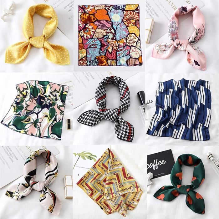 Femmes Petit Foulard En Soie Satin Carré Imprimé Wrap Foulard Femme ...