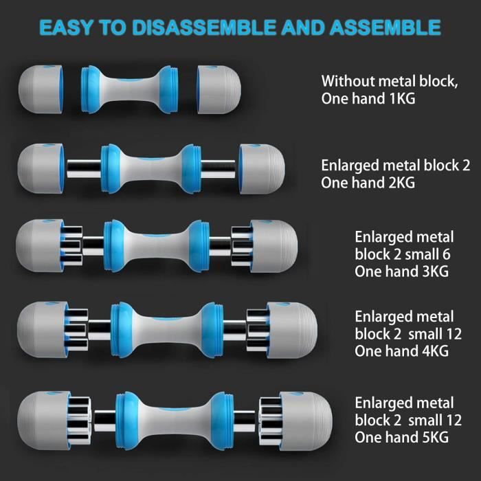 VAZILLIO Haltère Musculation Réglable 2 * 5KG, 5 en 1 Haltères Poids ...