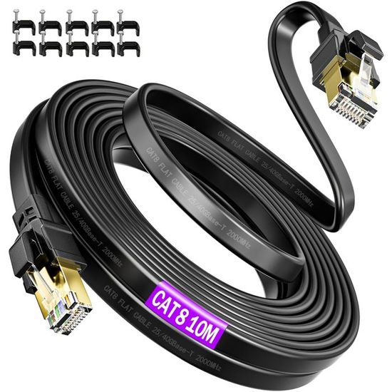 Cable Ethernet 10M Cat 8 Blindé, Cable Rj45 Cat 8 10M 40Gbps 2000Mhz ...