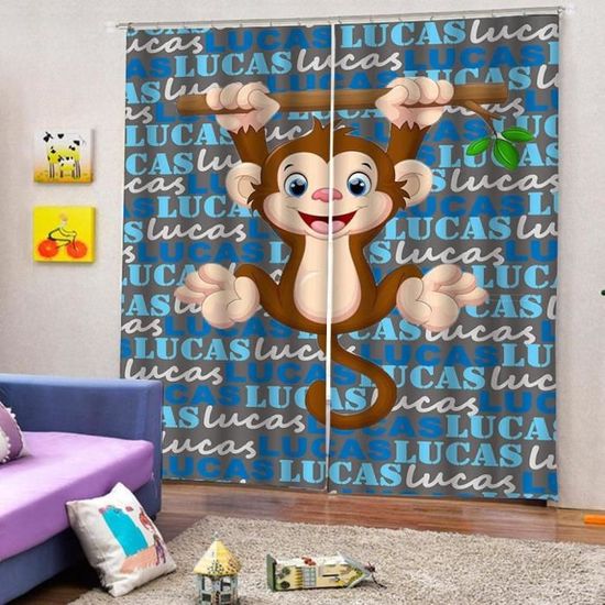 Rideau Occultant Singe Imprimé 3D - Polyester - Thermique et Phonique ...