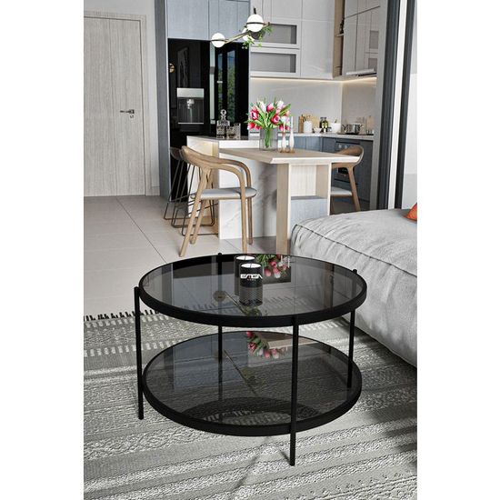 Table basse ronde - MENZZO - Kadira - Métal Noir - Verre trempé Noir ...