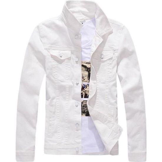 Veste en Jean Homme Slim Fit - ZEWOW - Couleur Unie Blanc - Coupe Slim ...