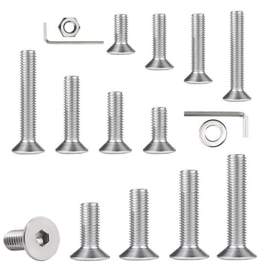 Lot de 747 écrous et boulons assortis (M3-M4-M5), tête plate hexagonale avec rondelles, vis à ...
