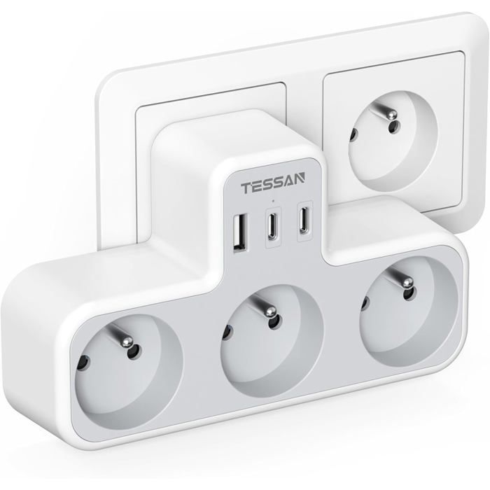 6 En 1 Multiprise Murale Française 3 Sortie Ac Et 3 Ports Usb ...