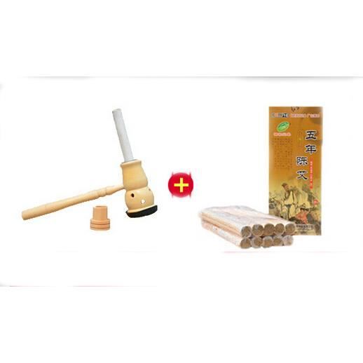 Boîte de moxibustion de nombril, boîte de moxa en bois avec 10 pièces de bâton de moxa de 5 ans ...