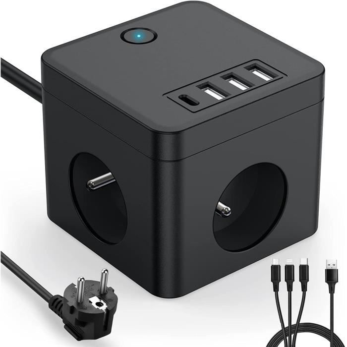 MULTIPRISE Multiprise Cube USB, 7 en 1 Bloc multiprise avec 3 Prises 3 Ports USB et Port de Type ...