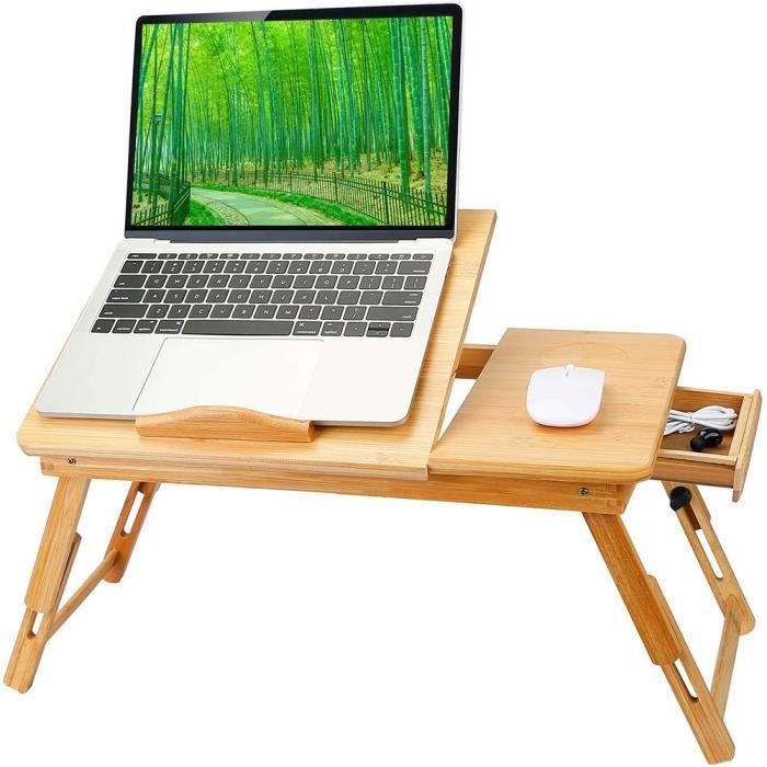 SUPPORT POUR PORTABLE!!! Table de Lit pliable avec tiroir - Marron L 66 ...