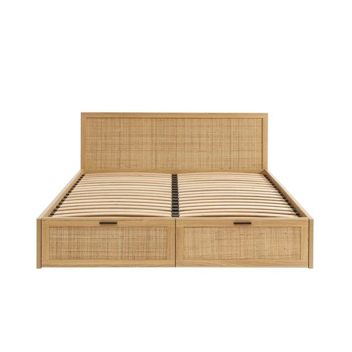 Lit double à tiroirs AMANA cannage rotin 160x200 sommier inclus ...