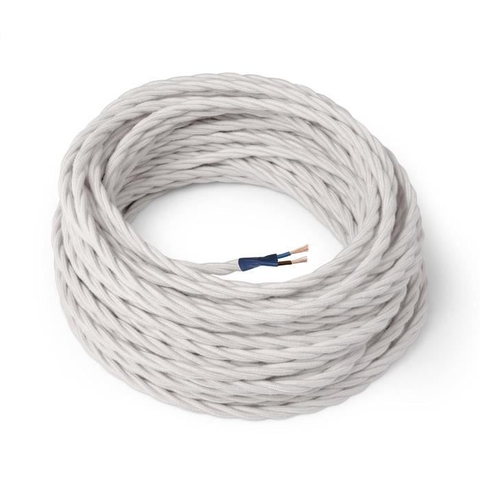 Câble Électrique Textile Couleur Blanc, Torsadé, Coton, 30 Mètres, À 2 ...