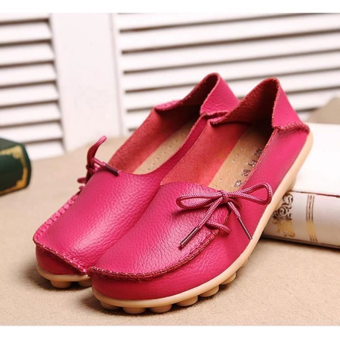 En cuir pour femme Loisirs semelle souple Chaus... Rose rouge ...