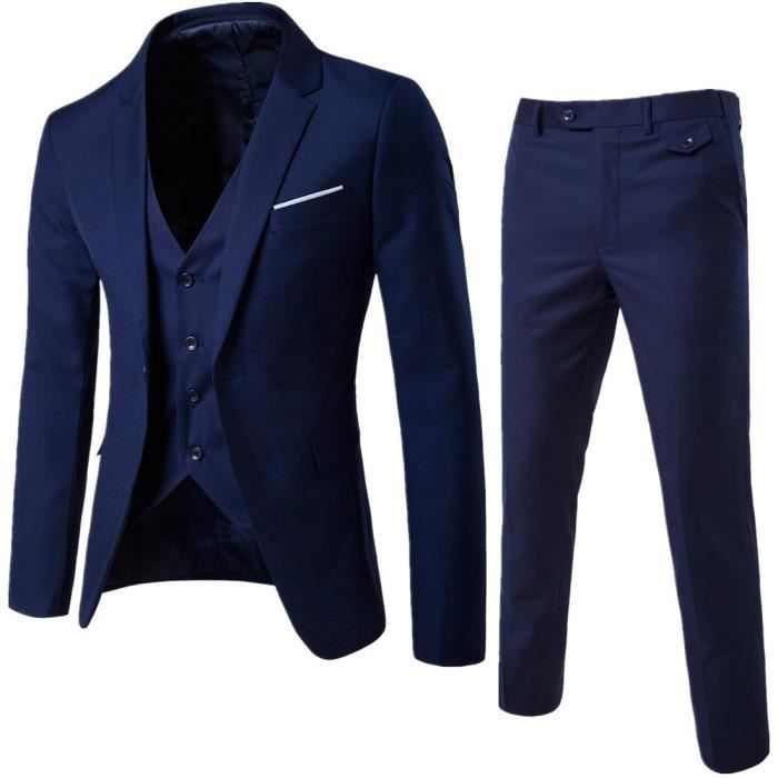 Costume Homme Slim Fit 3 Pièces - Bleu - Elégant Business Mariage Bleu ...