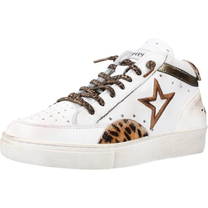 Basket CETTI 126318 Blanc - Femme - Lacets - Cuir - Plat Blanc ...