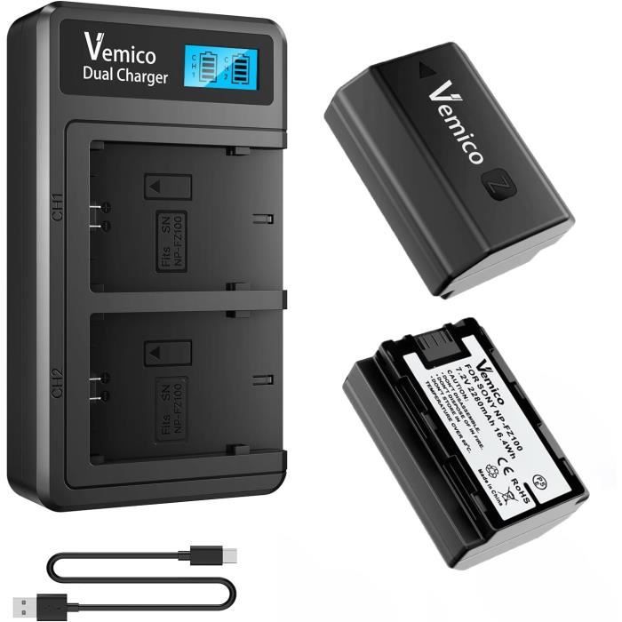 Np-Fz100 Batterie Chargeur Kit 2 Pack 2280Mah Remplacement Batteries Type-C Lcd Chargeur Double ...