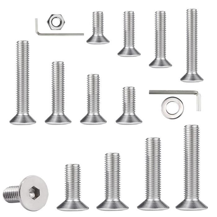 Lot de 747 écrous et boulons assortis (M3-M4-M5), tête plate hexagonale avec rondelles, vis à ...